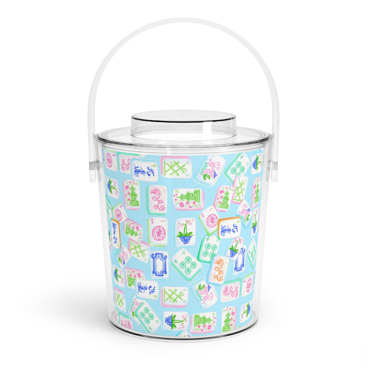 Blue Mahjong Tile Ice Bucket with Tongs – TomTom and Company