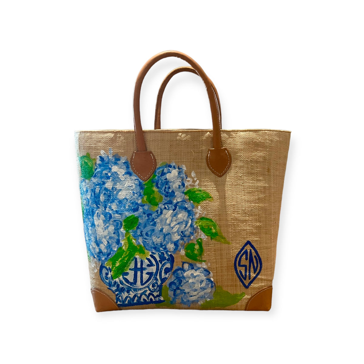 Painted Monogram Woven Hydrangea Tote – TomTom and Company