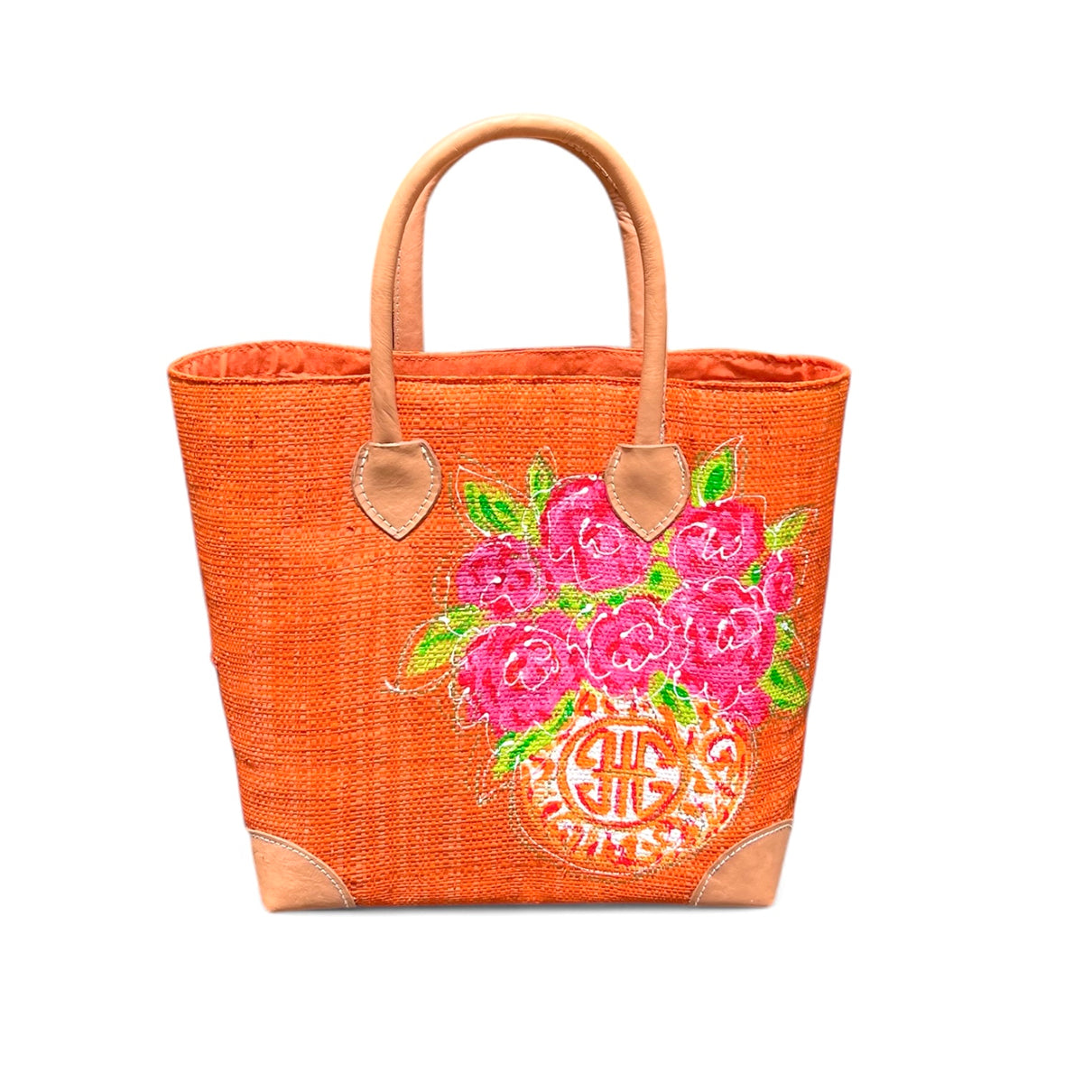 Hand-Painted Monogrammed "Pretty in Pink" Woven Tote – TomTom and Company